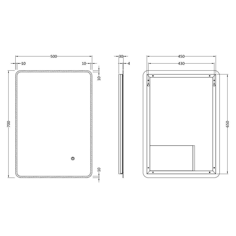 700 x 500 Minimal LED Bathroom Mirror with Touch Sensor and Demister