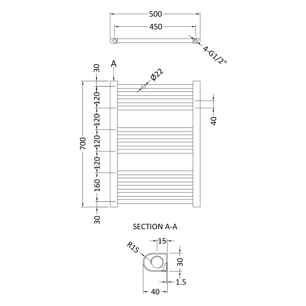 Chrome Straight Vertical Towel Rail H700 W500