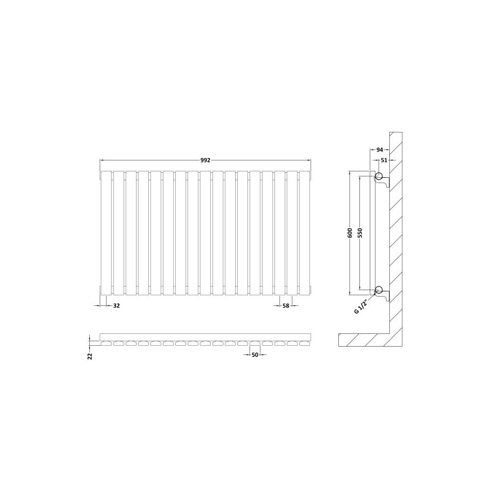 Sloane Anthracite Contemporary Horizontal Single Panel Radiator 600 x